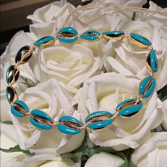 Jewelry | Adjustable Chocker Golden And Teal Cowrie Shell | Poshmark